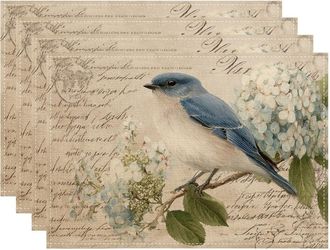 Generic Platzsets mit blauem Vogelmotiv, Vintage-Tischsets f&uuml;r Esstisch, Fr&uuml;hling, saisonal, rutschfest, waschbar, f&uuml;r Innen- und Au&szlig;enbereich, K&uuml;che, Party, 