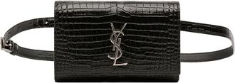 Saint Laurent Bauchtaschen - Croc Embossed Leather Monogram Kate Belt Bag - Gr. ONE SIZE - in Schwarz - f&uuml;r Damen