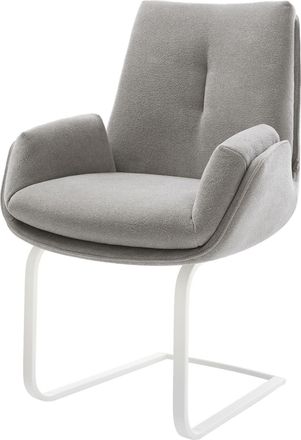 DELIFE Schwingstuhl Clea-Flex Freischwinger flach Wei&szlig; Strukturstoff Soft Grau