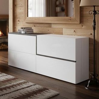 Dmora Kommode Livio, K&uuml;chen-Sideboard, Wohnzimmer-Buffet, 100 % Made in Italy, 210 x 40 x 80 cm, gl&auml;nzendes Wei&szlig; und Schiefer