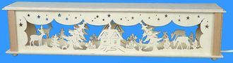 Rudolphs Schatzkiste Schwibbogenerhöhung mit Waldtieren und Beleuchtung BxHxT 52x10x10cm NEU Lichterbogen Fensterbogen Spitzbogen Erzgebirge Seiffen Weihnachten Licht Holz