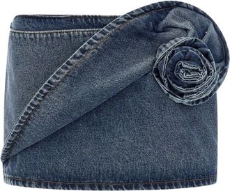 Magda Butrym Femme, Jupes, Bleu, Taille: 36 FR Mini-jupe en jean &agrave; appliqu&eacute;s floraux
