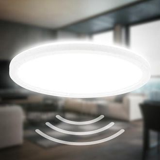 B.K.Licht LED Deckenlampe mit Bewegungsmelder, flach, IP44 Spritzwasserschutz, Deckenleuchte, LED Panel, Badlampe, Badezimmerlampe, Küchenlampe, Feuchtraumleuch