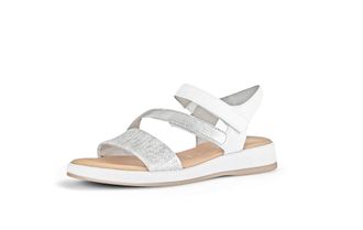 Gabor Damen Riemchensandalen, Frauen Sandalen,Leichte Mehrweite (G),Sommersandalen,flach,Sommerschuhe,offene Schuhe,Silber/Weiss,38.5 EU / 5.5 UK