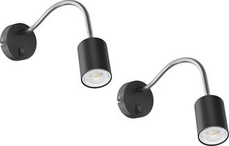 LEDs Com 2 Stück Leselampe WAIKA mit Schwanenhals und Schalter schwarz matt, inkl. GU10 LED Lampe (warmweiß, 5,4W, 510lm, 45°)
