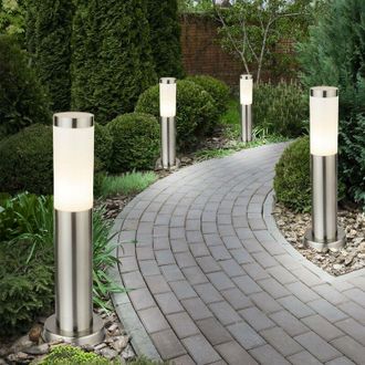 ETC Shop Etc-shop - 4er Set Au&szlig;en Steh edelstahl Stand Sockel-Leuchte Lampe Garten Weg Hof Veranda Beleuchtung