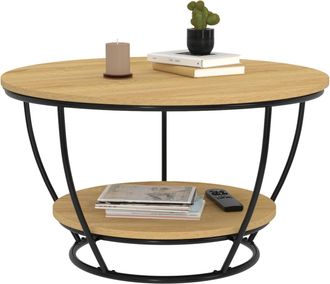 IDMarket Couchtisch mit Kabel, doppelte runde Platte Detroit 70 cm, Industriedesign