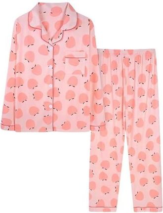 Generic Pyjama Femme Coton Ensembles 2 Pcs Pijamas Coton Mi Saison Sleepwear Womens Casual Leger Sets Pijama Manches Longues Boutonnee Debardeur Pantalon Degu