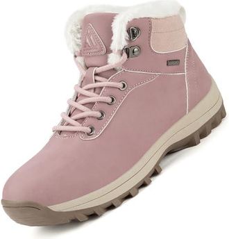 Mishansha Bottines Fourr&eacute;es Femme Hiver Chaudes Antid&eacute;rapantes &agrave; Lacets Bottes Plates en Peluche pour Ext&eacute;rieur Fuchsia EU 40