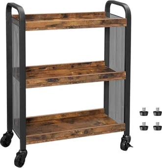 Vasagle Desserte de Style Industriel, Chariot de Cuisine, Gain de Place, avec Pieds R&eacute;glables et roulettes, &Eacute;tag&egrave;re de Cuisine, Structure en Fer, 66 x 26 x