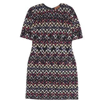 Missoni Femme, Robes, Multicolore, Taille: 40 FR Robe Tricot&eacute;e Courte &agrave; Manches Courtes et Zigzags