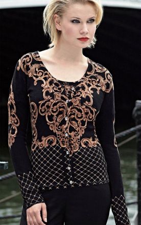 Passioni Cardigan Twinset in opulentem Schwarz-Gold-Dekormustermix