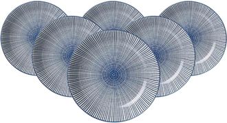 Ritzenhoff & Breker Suppenteller-Set Royal Makoto 6-teilig, Ø 20.5 cm, Tiefe Essteller aus Porzellan, Orientalisches Dekor, Spülmaschinenfest & Mikrowellengeeignet, Blau-