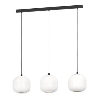 Eglo Suspension luminaire Mantunalle, lampe de plafond suspendue à 3 flammes, lustre salon ou salle à manger en métal noir et verre blanc, douille E27, 120