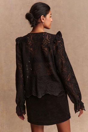 Next Langarmbluse Bluse mit V-Ausschnitt, Paisley-Muster und Spitze (1-tlg)