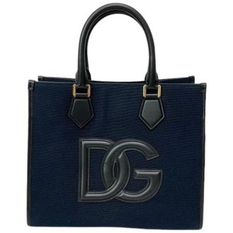 Dolce & Gabbana Sac cabas en toile avec passepoil en cuir Pre-owned - Femme - Pre-owned - Bleu - Taille: ONE Size