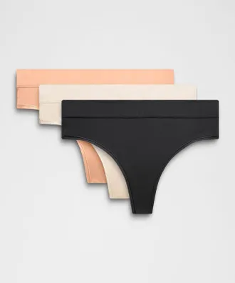 lululemon UnderEase String mit hohem Bund 3er-Pack für Frauen - Größe XL in Black/Pink Clay/Sandcastle