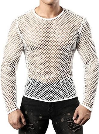 JOGAL Maillot de corps en maille à manches longues pour homme Transparent, Blanc., XXL