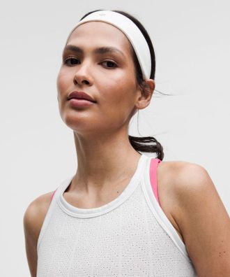 lululemon Swiftly Pointelle Crop-Tanktop mit Racerback f&uuml;r Frauen - Gr&ouml;&szlig;e 12 in Herringbone Dot White