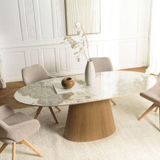 Macabane UGO - Table &agrave; manger 200x90cm plateau c&eacute;ramique pieds bois