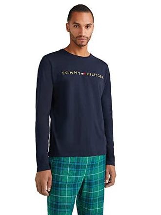 Tommy Hilfiger Homme Col Rond avec Logo Doré Haut de pijama, Desert Sky, M EU