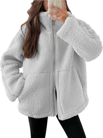 Generic Regal 2025 Regal Veste dhiver chaude en polaire avec fermeture &eacute;clair pour chambre &agrave; coucher sans capuche Veste en peluche de couleur unie Veste polai