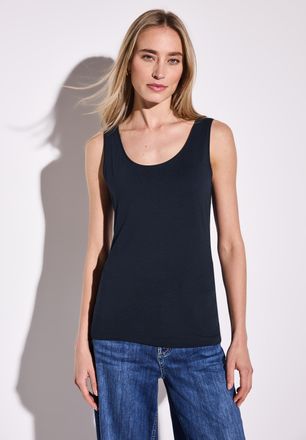 Street One Tanktop STREET ONE Style Anni, Damen, Gr. 34, blau (tiefblau), Jersey, Obermaterial: 48% Baumwolle, 48% Modal, 4% Elasthan, unifarben, regular fit tai