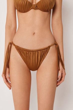 Calzedonia Bikini-slip Mit Seitlichen B&auml;ndern Shiny Satin Braun