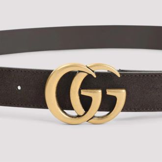 Gucci G&uuml;rtel - Brown Suede Calfskin Belt - Gr. 100 - in Grau - f&uuml;r Damen