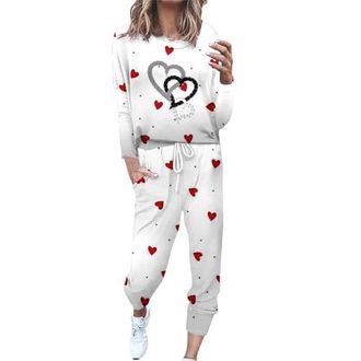 Generic Costume de sport d&eacute;contract&eacute; pour femme - Col rond - Manches longues - Cordon de serrage - Taille &eacute;lastique - Pour la Saint-Valentin - Pour lautomne e