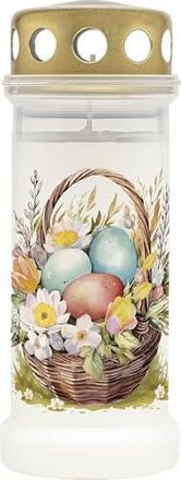 Bolsius Bolsius Grablicht - Wei&szlig; mit Motiv - 12 Stk. - Korb - L&auml;nge Brenndauer - Trauerkerze & Gedenkst&auml;tte Kerzen - Sauberes Abbrennen - Ohne Palm&ouml;l