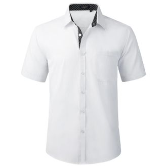 Hisdern Herren Wei&szlig; Hemd Kurzarm Freizeithemd Businesshemd Herren Kurzarm Hemden Regular Fit B&uuml;gelfreies Herrenhemd mit Brusttasche,4XL
