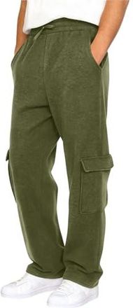 Generic Pantalon de jogging cargo doubl&eacute; en polaire pour homme - Pantalon de travail thermique avec taille &eacute;lastique - Pantalon de surv&ecirc;tement multi-poches ro
