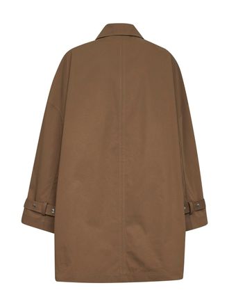 Toteme Womens Organic Cotton Oversized Trench Jacket Brown & Raincoats