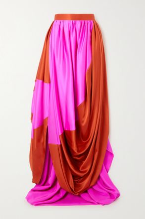 Roksanda Ilincic Jupe Longue Asym&eacute;trique En Satin De Soie Bicolore &Agrave; Plis Et &Agrave; Drap&eacute;s Kobi - Orange