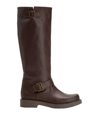 8 by YOOX LEATHER TALL BIKER BOOTS
