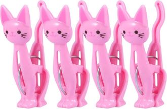 Vosarea 4 Wäscheklammern Tasche Clips Cute Cartoon Katze Wäscheklammern Strand Handtücher Verschlußclips Haushalt - Pink
