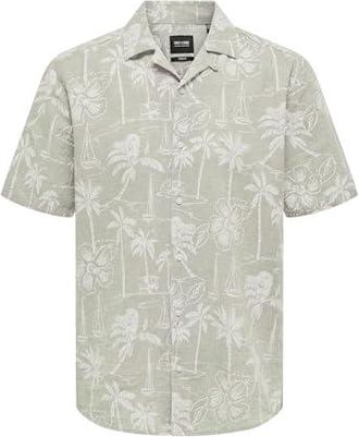 Only & Sons Onscaiden SS Reg Hawaii AOP Linen Noos Chemise à Manches Courtes, Chincilla, XS Homme