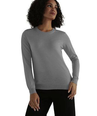 Falke Damen Pullover Basic New Merino Crew Neck W Pu Wolle elegant klassisch f&uuml;r Business und Freizeit mit Rundhalsausschnitt 1 St&uuml;ck, Grau Light Grey 3400,