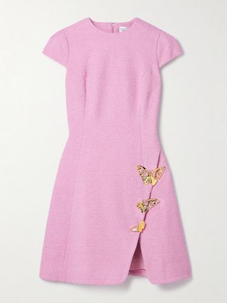Oscar De La Renta Minikleid Aus Tweed Aus Einer Baumwollmischung Mit Verzierungen - Pink