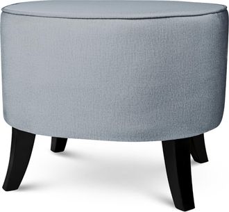 MG Design Ovaler Samt-Hocker 52 x 62 cm in Blau mit Holzbeinen - Gepolsterter Fu&szlig;hocker f&uuml;r Wohnzimmer oder Schlafzimmer