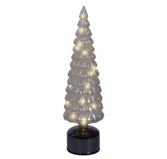 Lumineo Tischleuchte LED Weihnachtsbaum Glas Drehend Silber Timer Dekoleuchte Weihnachten