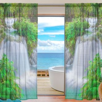 Alaza Durchsichtiger Voile-Vorhang, Landschaft, Wald, Polyester-Material f&uuml;r Schlafzimmer, Dekoration, Zuhause, T&uuml;rdekoration, K&uuml;che, Wohnzimmer, 2 Paneele,