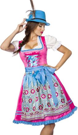 Dirndline Damen Premium Dirndl Kleid f?r besondere Anl?sse, blau/pink, XS