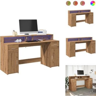 vidaXL LED-Schreibtisch Artisan-Eiche 160x55x91 Holzwerkstoff - Schreibtisch - Schreibtische - Bürotisch - Arbeitstisch