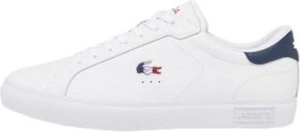 Lacoste Powercourt Baskets en Cuir pour Homme, Pointure 40, Blanc/Bleu Marine/Rouge, Blanc/Bleu Marine/Rouge, 11