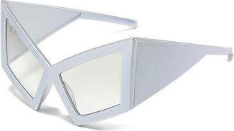 Generic Lunettes de soleil surdimensionnées oeil de chat pour femme - Grand cadre - Bouclier de luxe punk - Coupe-vent - UV400, C6 argent, Taille unique