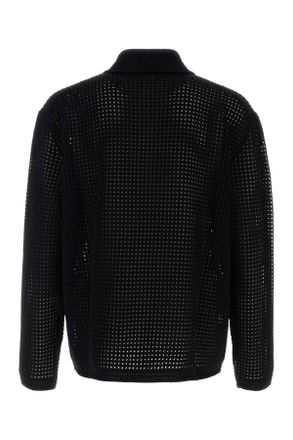 Gucci Mens Black Crochet Polo Shirt Exterior: Cotton