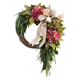 DOITOOL Simulation Hortensienkranz T&uuml;rkranz Rustikaler Garten Dekor Langlebige Blumengirlande mit Realistischen Bl&auml;ttern Festliche Haust&uuml;rdeko f&uuml;r Fr&uuml;hling So