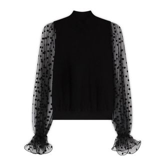 Motivi Strickpullover mit Rollkragen aus Viskose mit T&uuml;ll&auml;rmeln - - Blouses & Shirts - Damen - Schwarzk - M